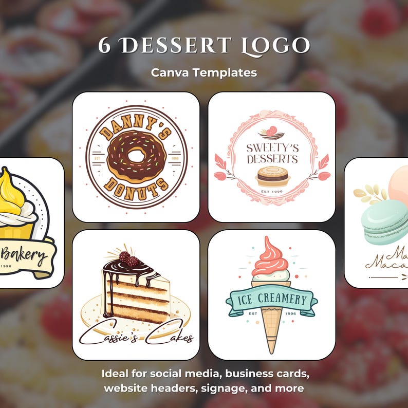 6 Dessert Logo Templates | Cute Canva Logo Design for Sweet Shops ...