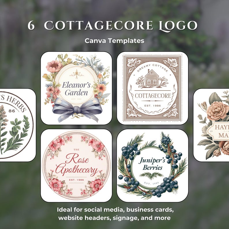 6 Cottagecore Logo Templates | Editable Canva Logo Set for Handmade ...