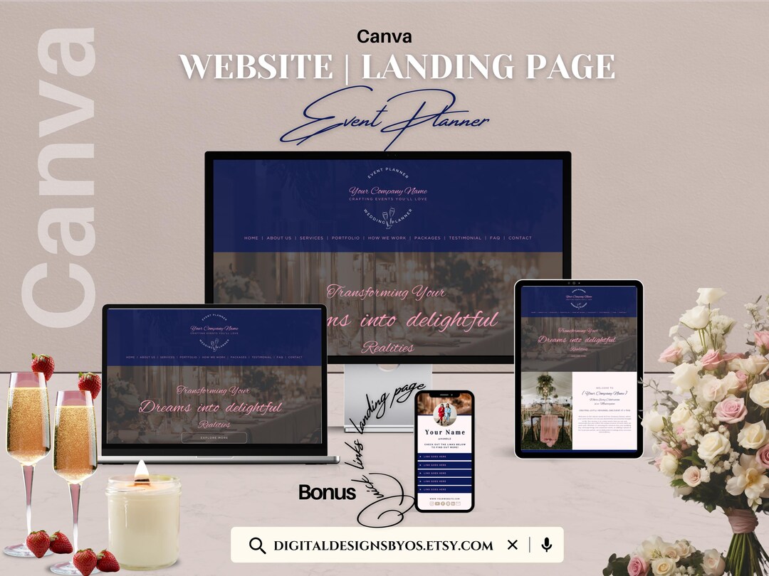 Event Planner Canva Website Template | Editable Landing Page for Event ...