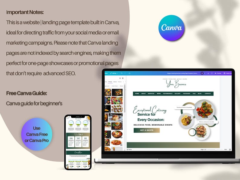 Elegant Catering Business Landing Page Template | Canva Website for Professional Chefs & Event ...