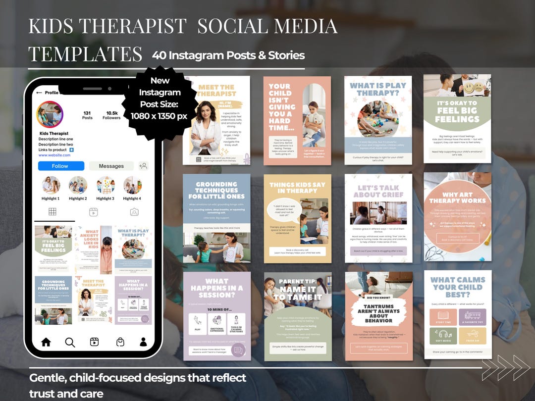 Kids Therapist Social Media Templates: Child Counseling Instagram Posts ...