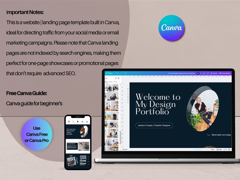 Graphic Designer Portfolio Canva Website Template | Editable Landing ...