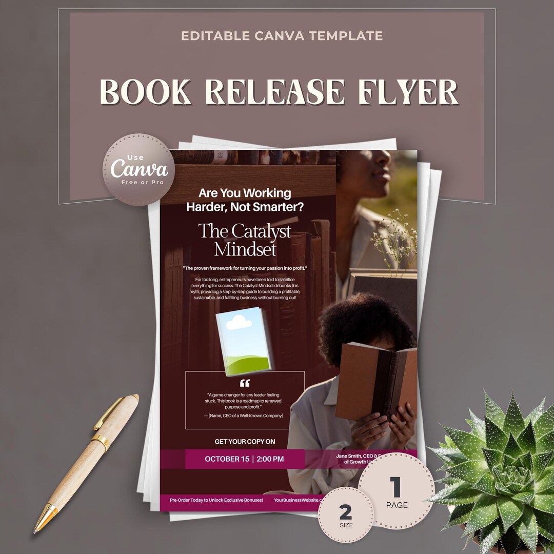 Book Release Flyer Canva Template | Editable Book Launch Flyer | Author ...