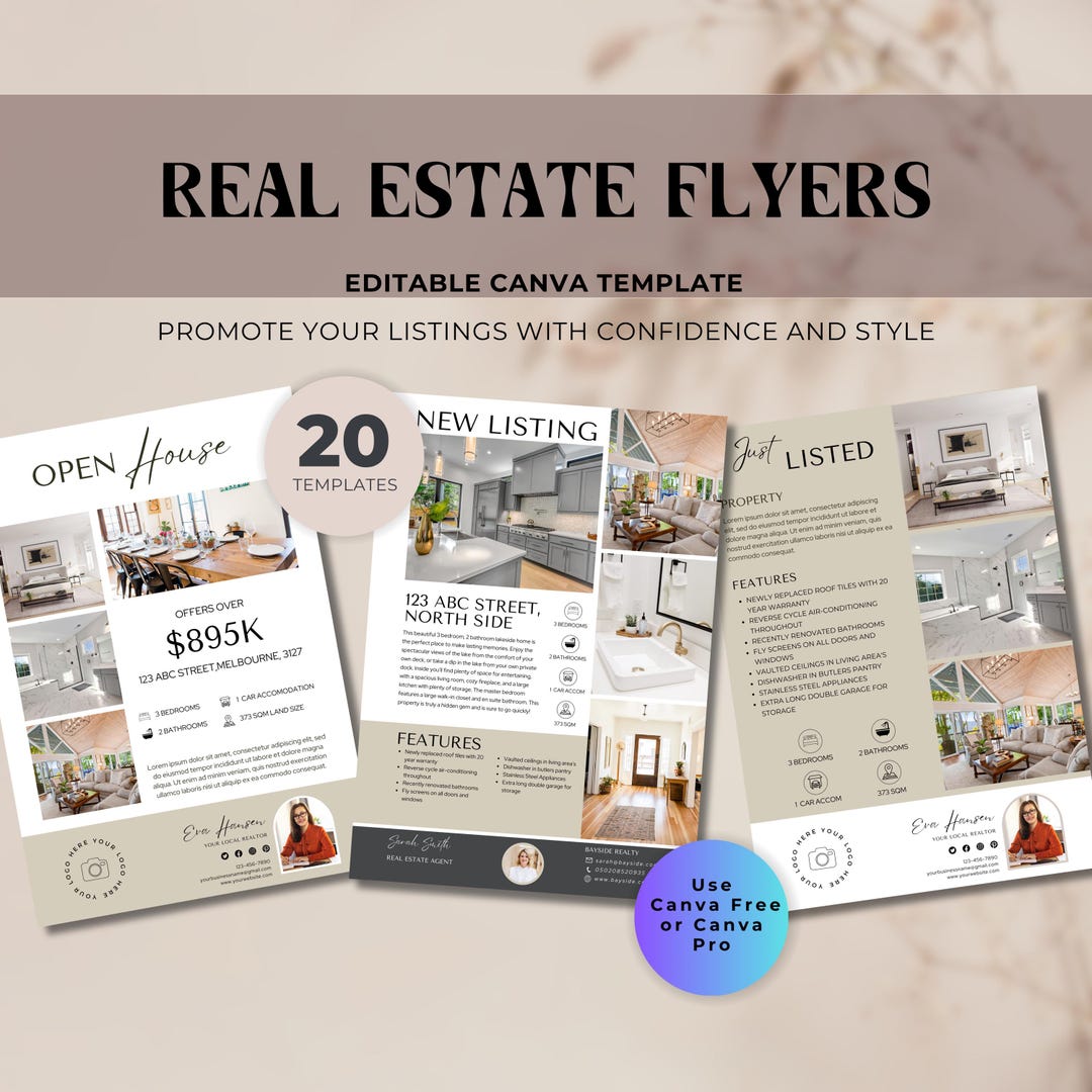 Real Estate Flyer Bundle | 20 Editable Canva Templates for Realtors ...