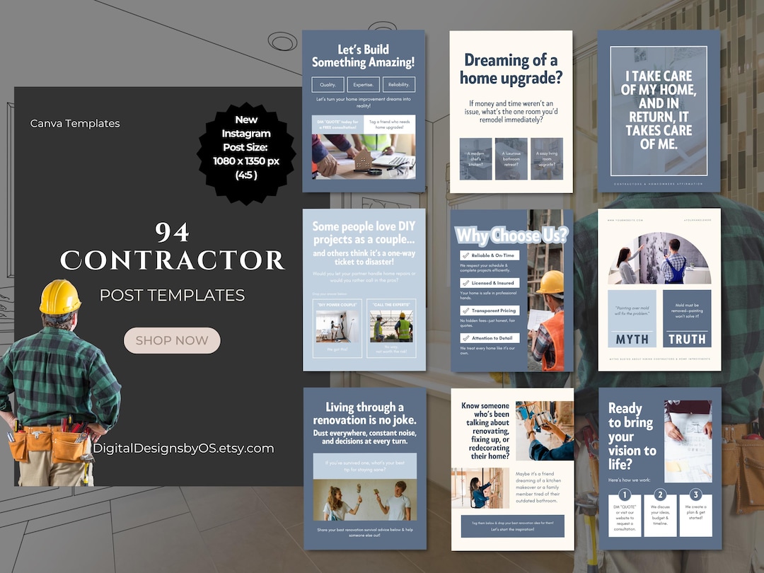 94 Contractor Instagram Posts Templates | Canva Templates for ...