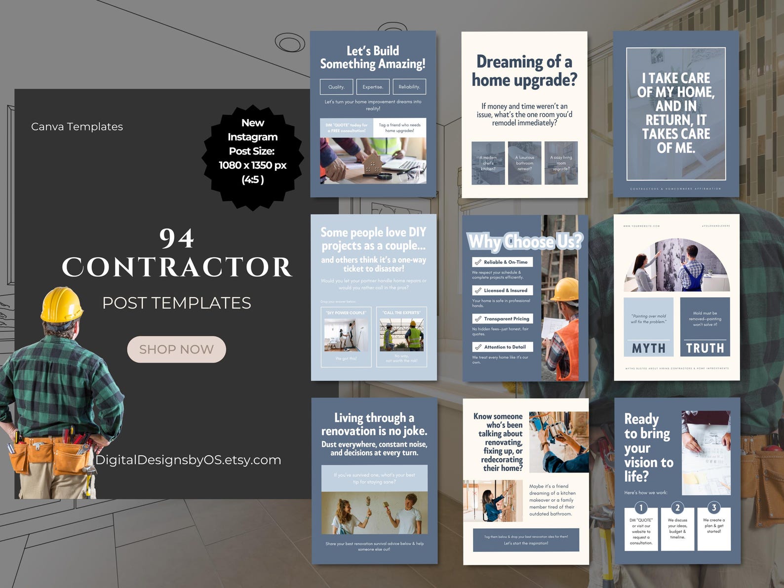 94 Contractor Instagram Posts Templates | Canva Templates for ...