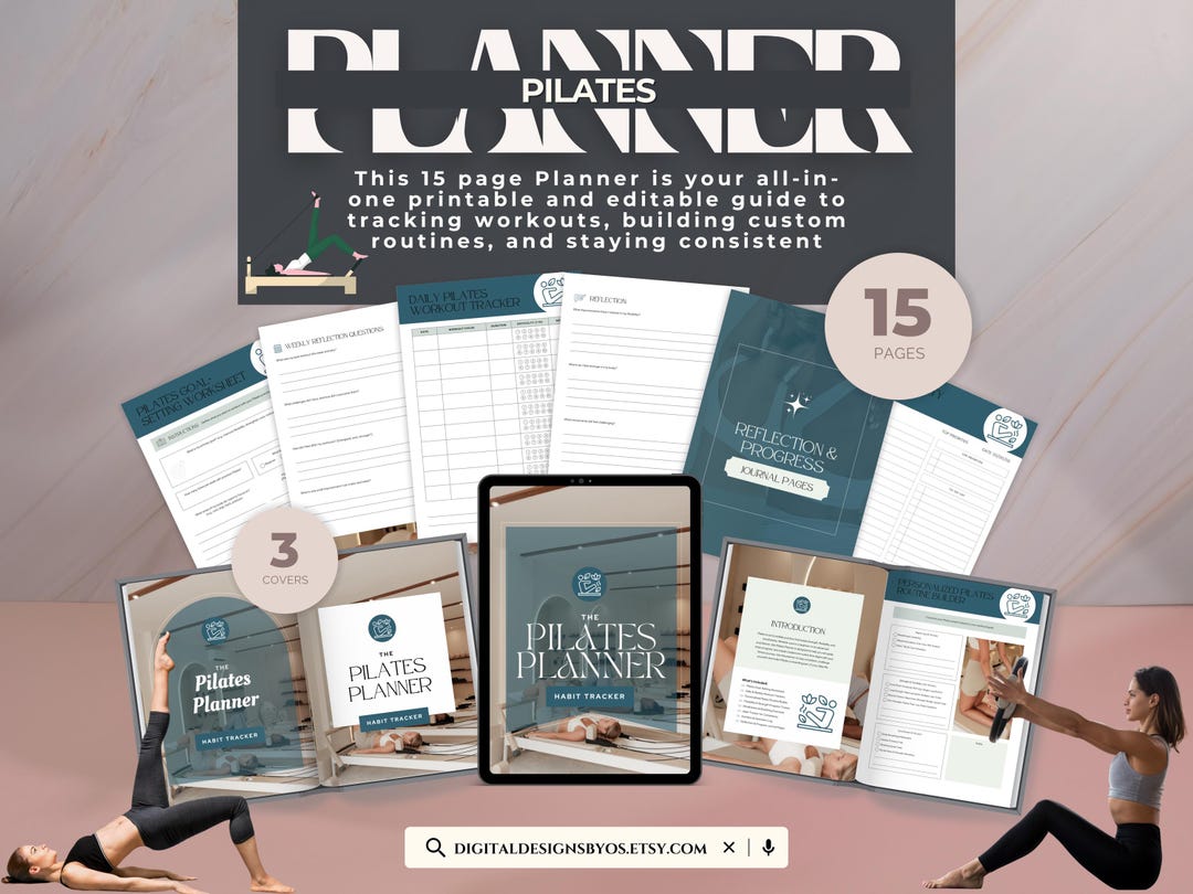 Pilates Planner Canva Template | Workout Tracker, Habit Tracker ...
