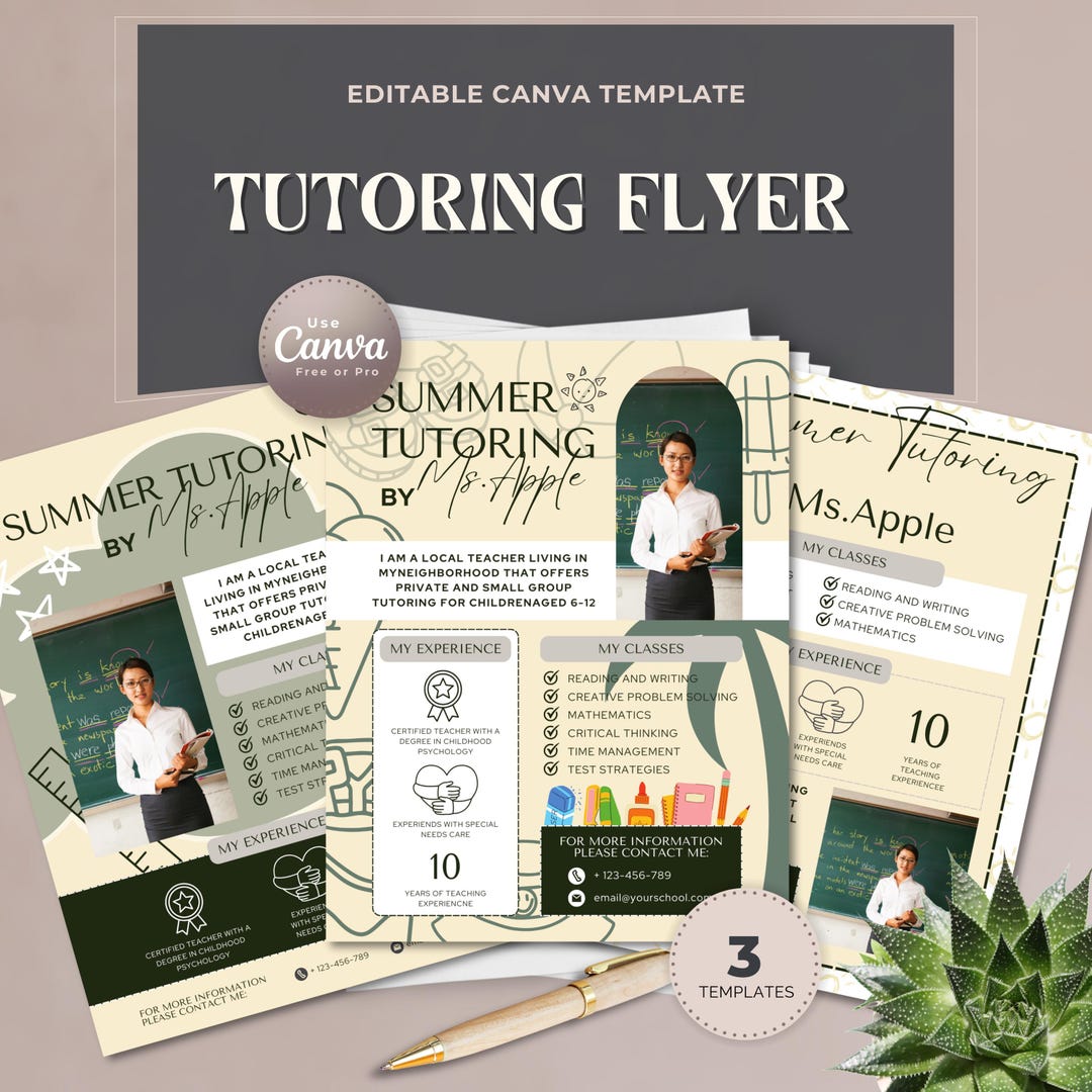 Tutoring Flyer Canva Template | Printable Tutor Marketing Flyers ...