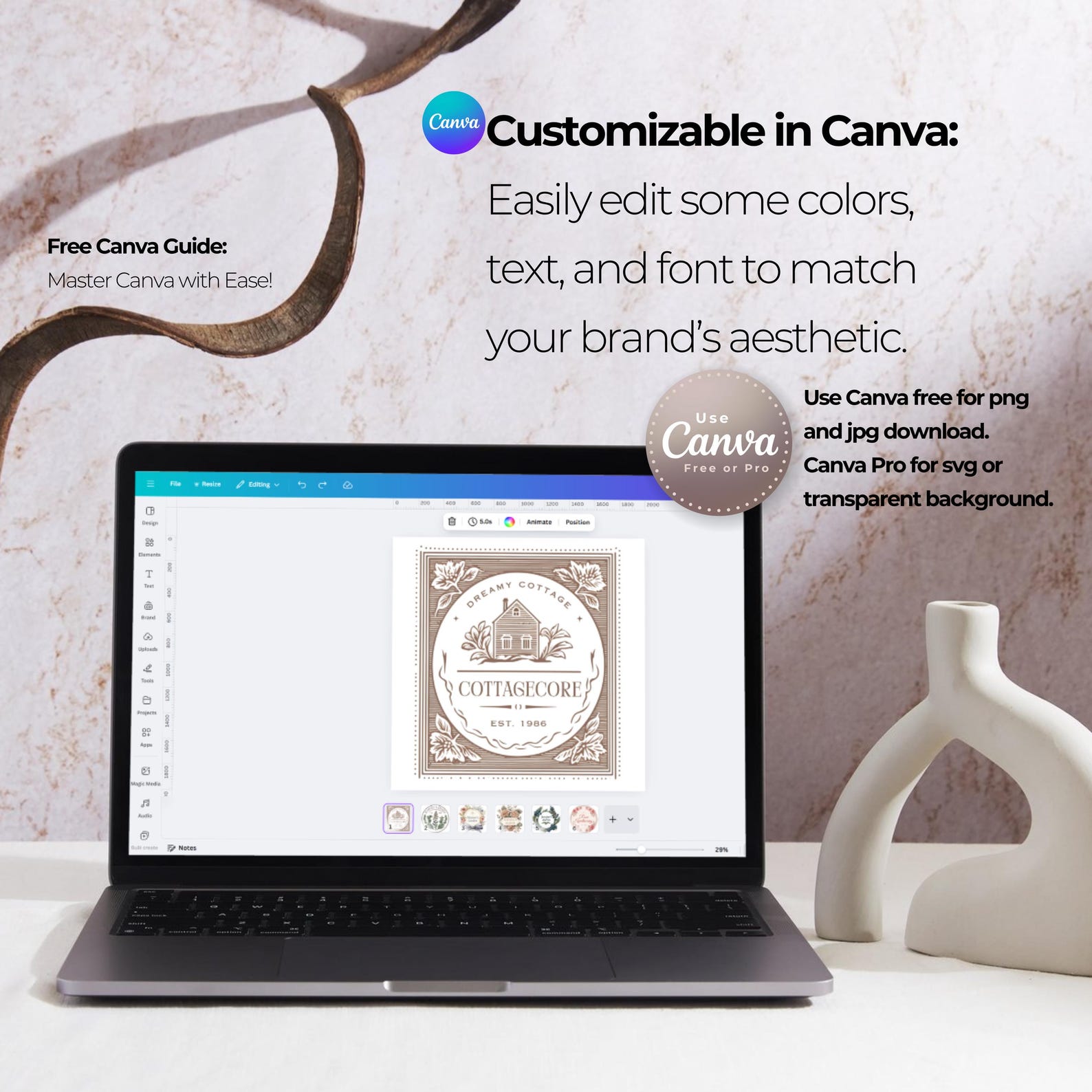 6 Cottagecore Logo Templates | Editable Canva Logo Set for Handmade ...