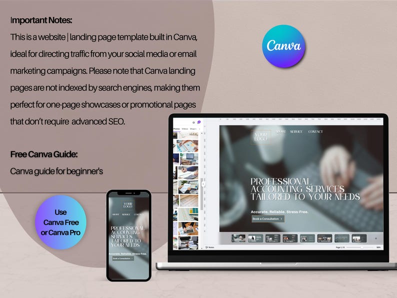 Accounting Canva Website Template | Editable Landing Page | Accountant, Bookkeeper, Finance ...