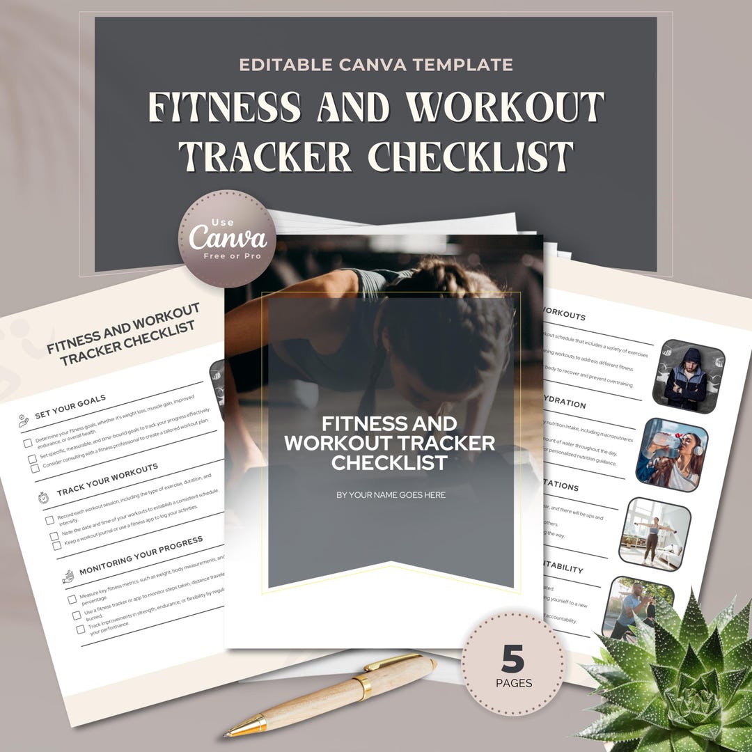 Fitness and Workout Tracker Checklist | Editable Canva Template Fitness ...