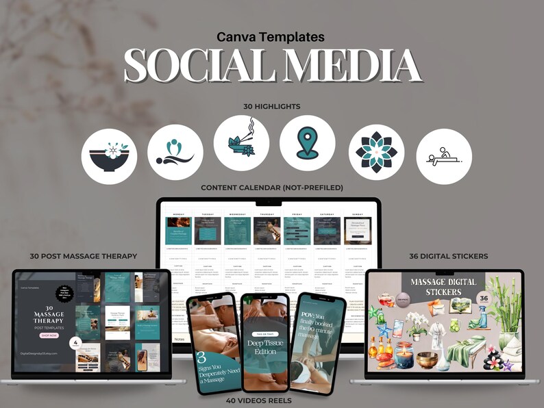 Massage Therapy Canva Template Bundle | Spa & Wellness Branding Kit ...