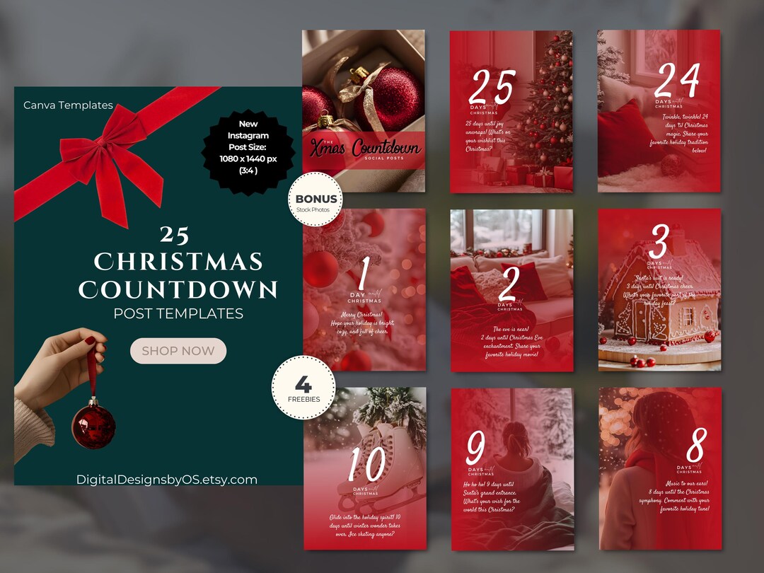 25 Christmas Countdown Instagram Posts | Holiday Social Media Canva ...