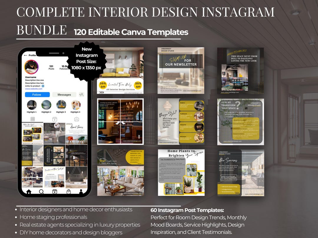 120 Interior Design Social Media Canva Templates | Modern Posts and ...