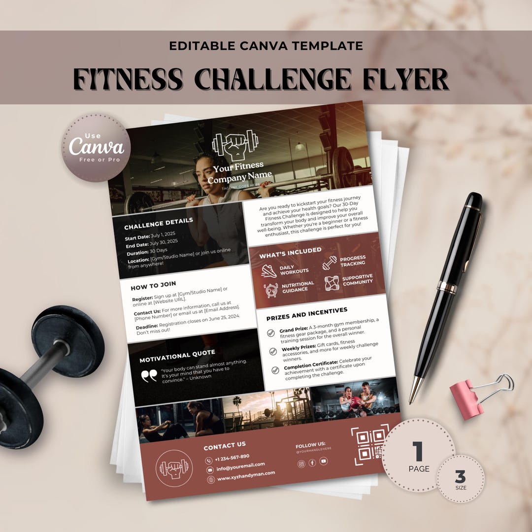 Fitness Challenge Flyer Template | Gym Challenge Poster | Editable ...