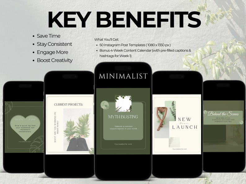 50 Minimalist Instagram Post Templates + Monthly Content Calendar ...