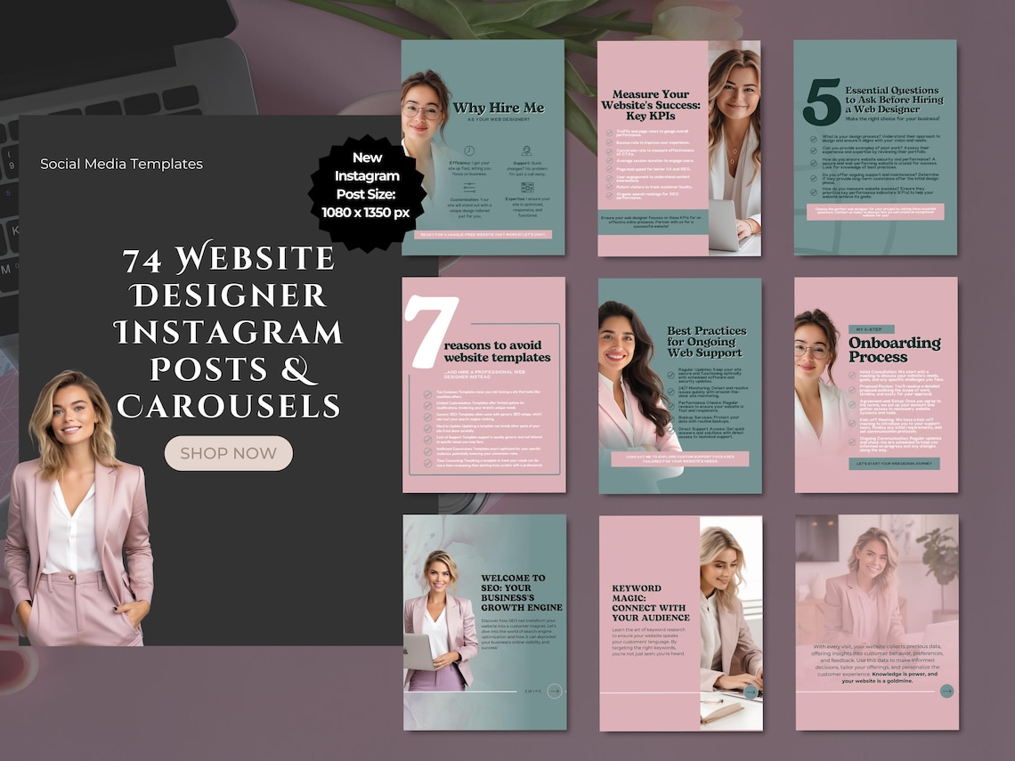 74 Website Designer Instagram Posts and Carousels | Editable Canva ...
