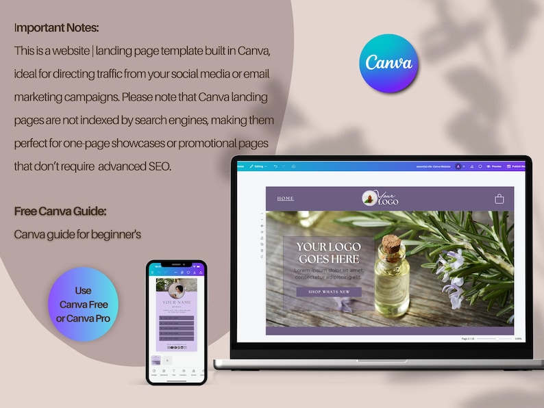 Essential Oils Canva Website Template | Editable Landing Page Design Perfect for Small ...