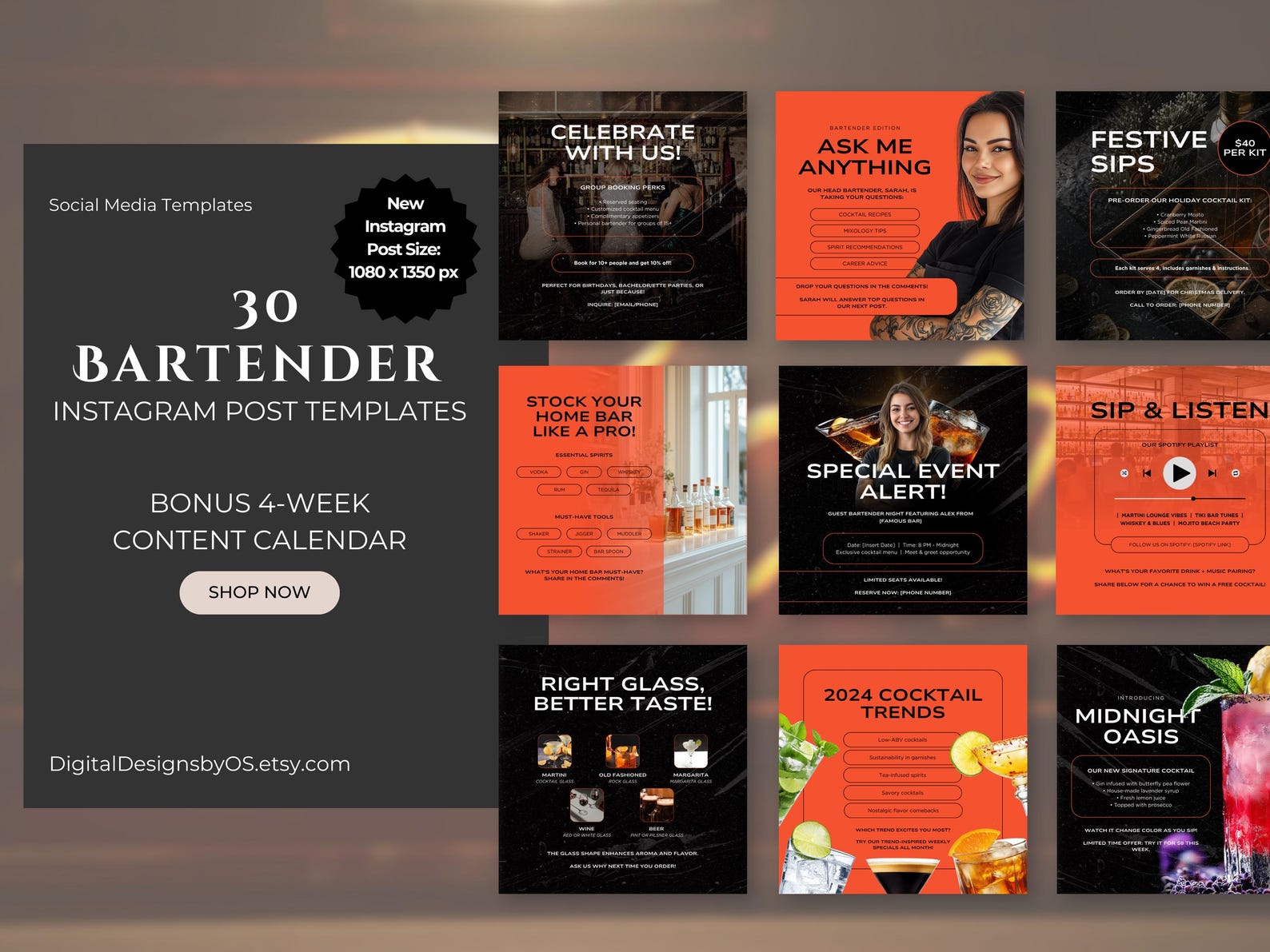 30 Bartender Instagram Post Templates + Bonus Content Calendar ...