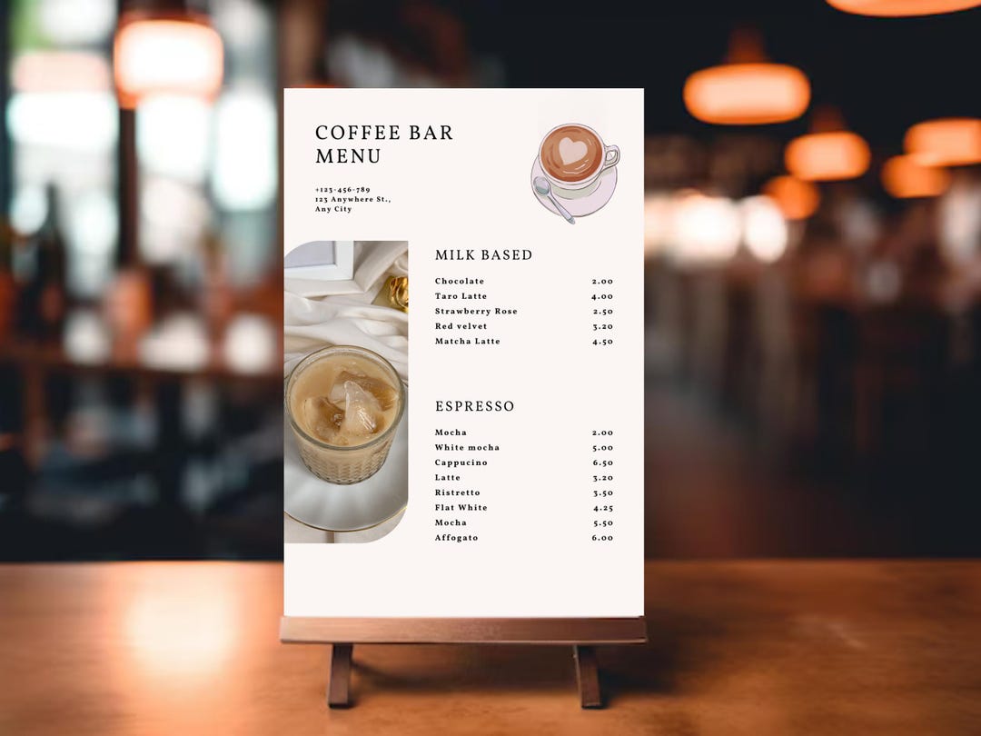 Coffee Shop Menu Card, Modern Coffee Menu Template, Chic Café Menu Card ...