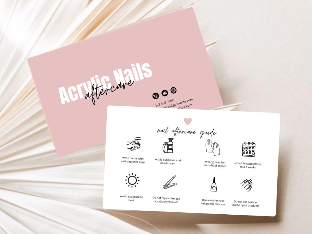 DIY Aftercare Card Nails Instructions Card Acrylic Nails Care Card ...