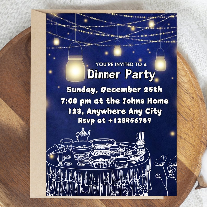 Editable Dinner Party Invitation Template, Editable Birthday Dinner ...
