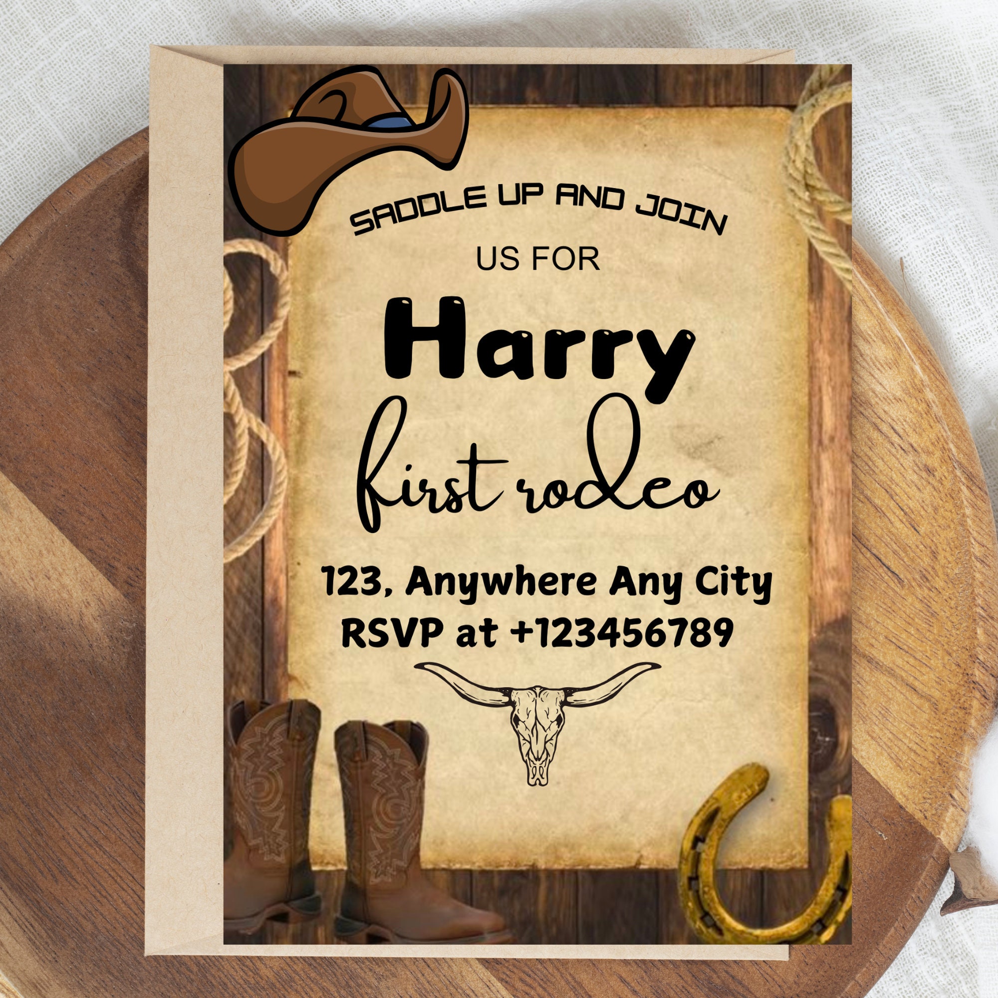 Editable First Rodeo Birthday Invitation, Rodeo 1st Birthday Invite ...