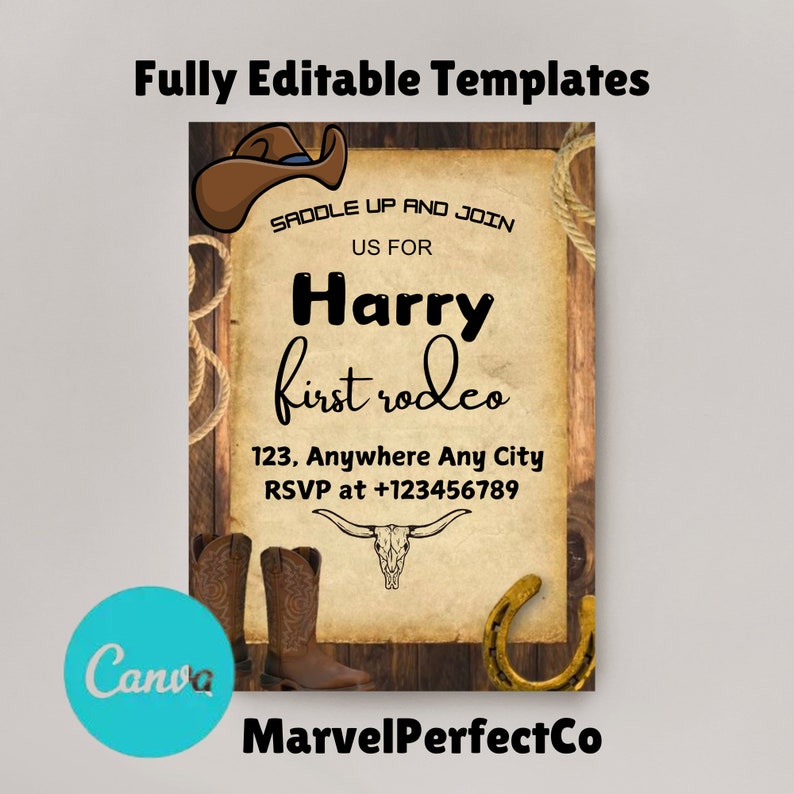 Editable First Rodeo Birthday Invitation, Rodeo 1st Birthday Invite ...