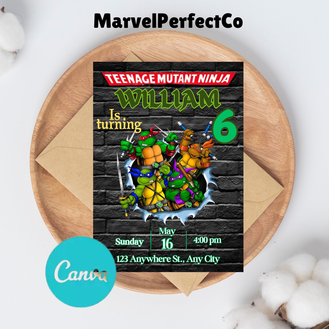 Editable Teenage Mutant Ninja Turtles Birthday Invitation Template ...