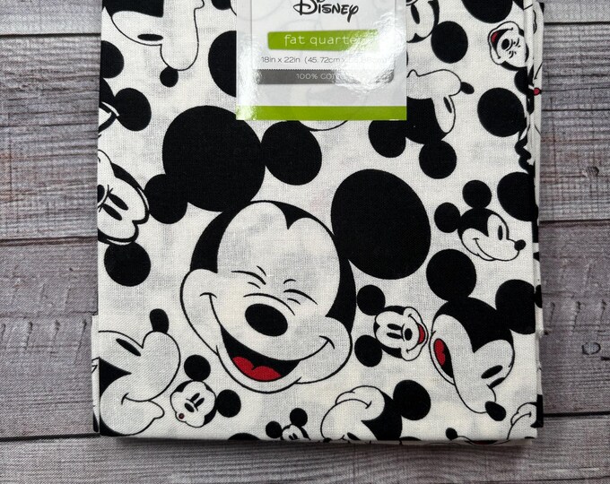 Mickey Mouse Cotton Fabric Fat Quarter Tossed Mickey Mouse Fabric Black ...