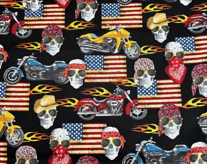 Harley Motorcycle Fabric NEW 1 Yard Plus 30”continuous Piece Patriotic ...