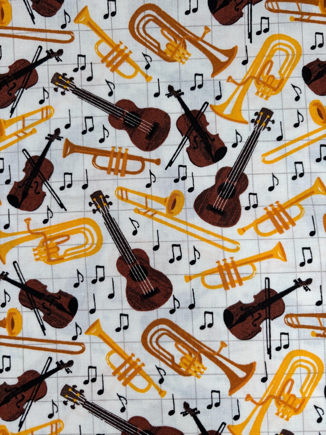 Music Instruments Cotton Fabric NEW by the Yard String Instrument ...
