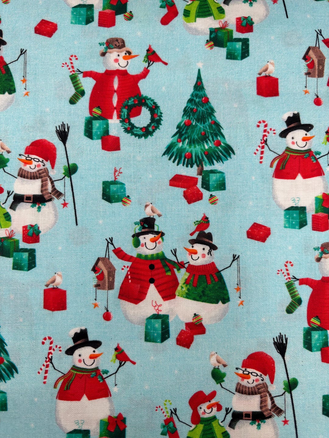 Snowmen and Birds Cotton Fabric NEW by the Yard BTY Christmas Fabric ...