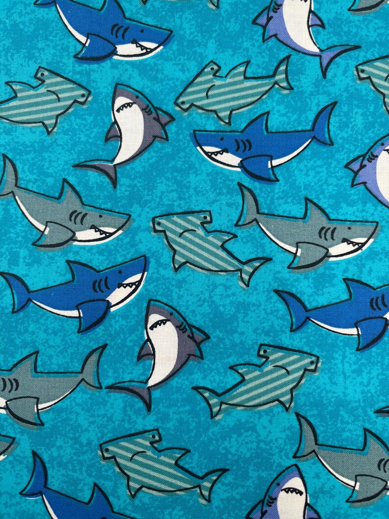 Shark Cotton Fabric NEW by the Yard Tossed Shark Fabric Ocean Beach ...