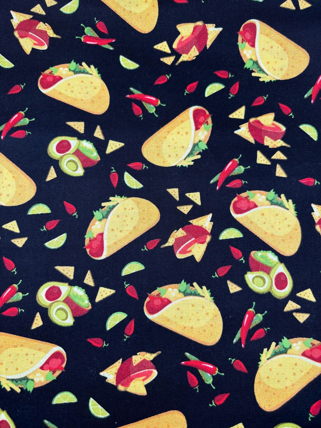Taco Tossed Fabric NEW BTY Cotton Fabric Chips and Salsa Fabric Chilis ...