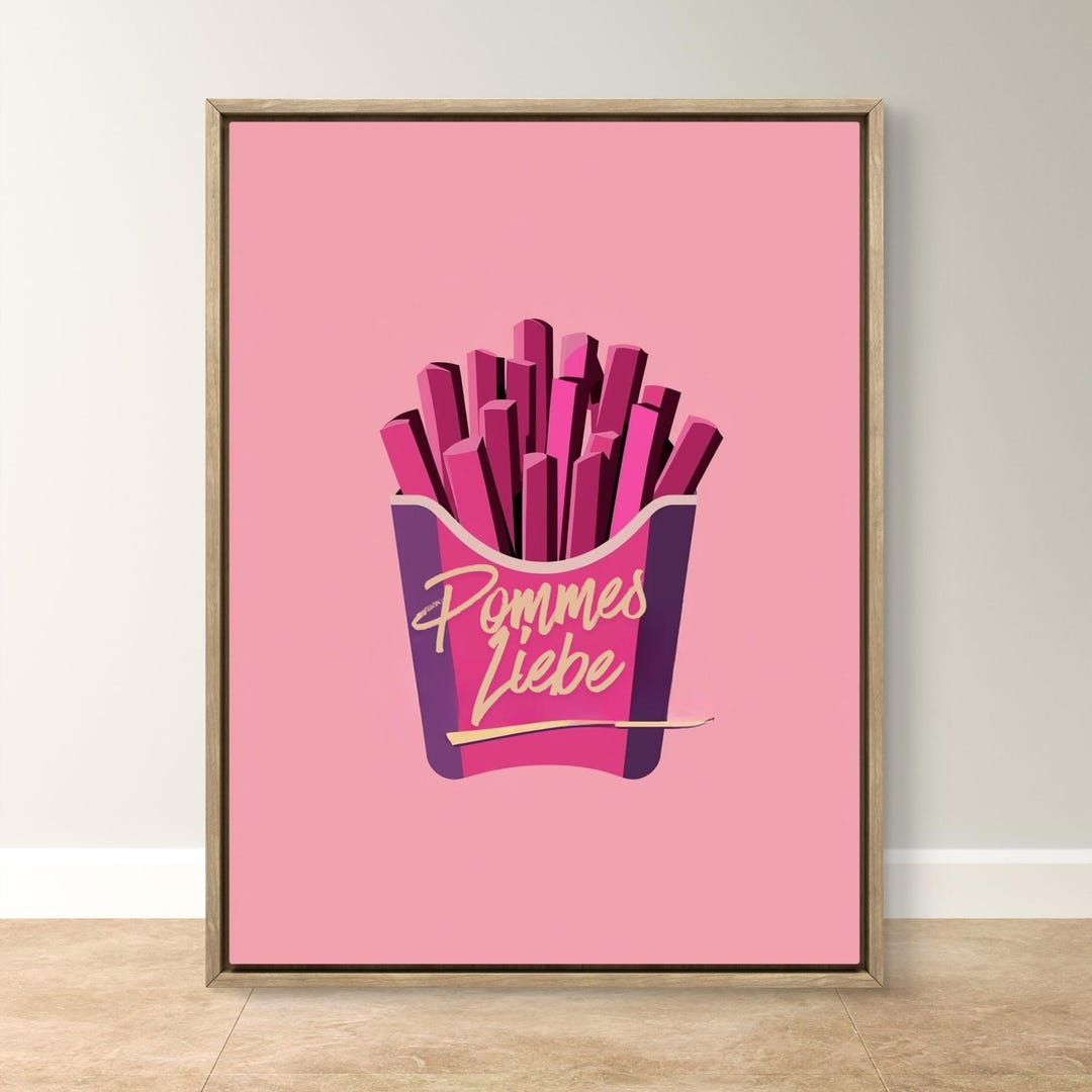 French Fries Love Poster – Pink Pop Art Wall Art, Modern Kitchen Decor ...