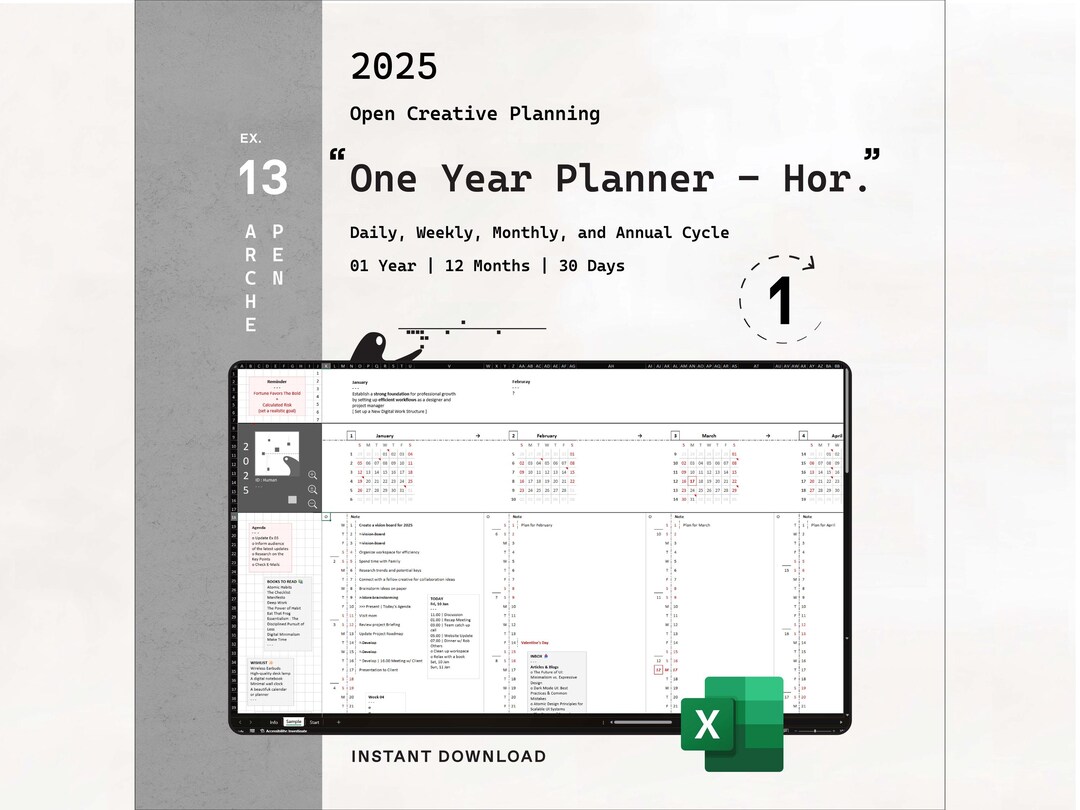 2025 One Year Life Planner Excel Daily Weekly Monthly Sheets Schedule ...