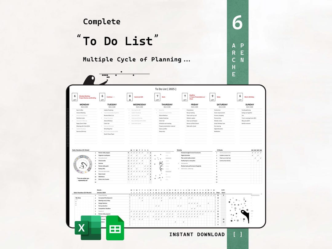 Complete Daily Planner Template to Do List Excel Digital Planner ...