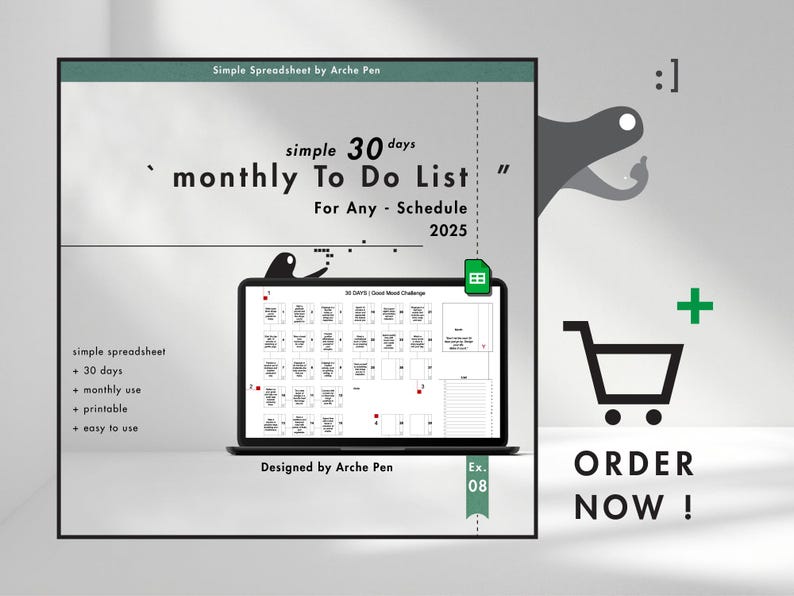 Simple Monthly To-do List Checkbox Spreadsheet Template 30-days Goal ...