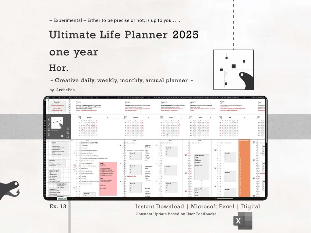 Ex 13 2025 Year-long Excel Master Planner, 12-month Roadmap Weekly ...