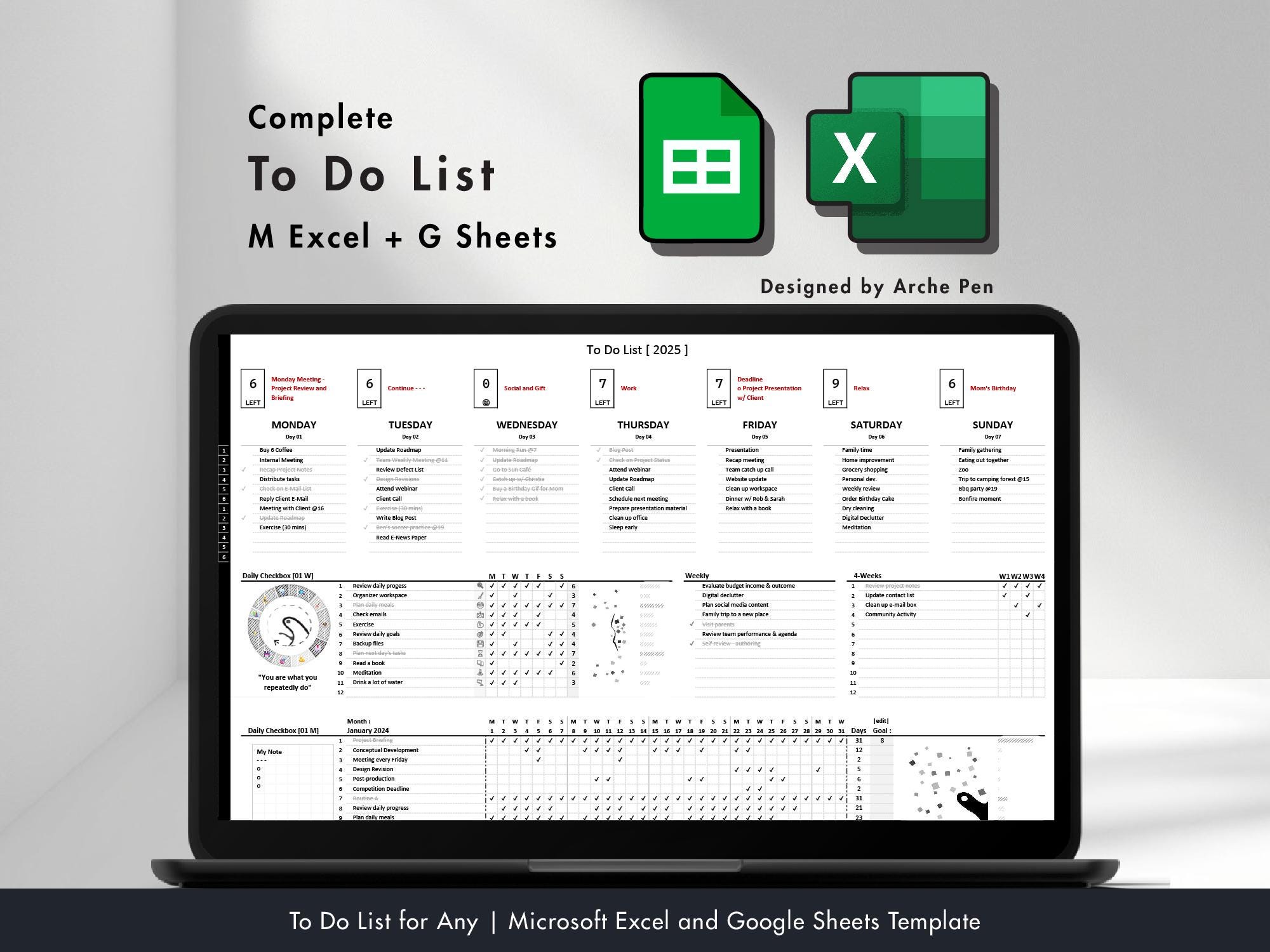 Complete Daily Planner Template to Do List Excel Digital Planner ...