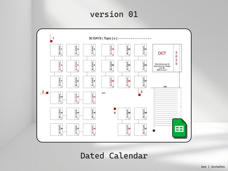 Simple Monthly To-do List Checkbox Spreadsheet Template 30-days Goal ...