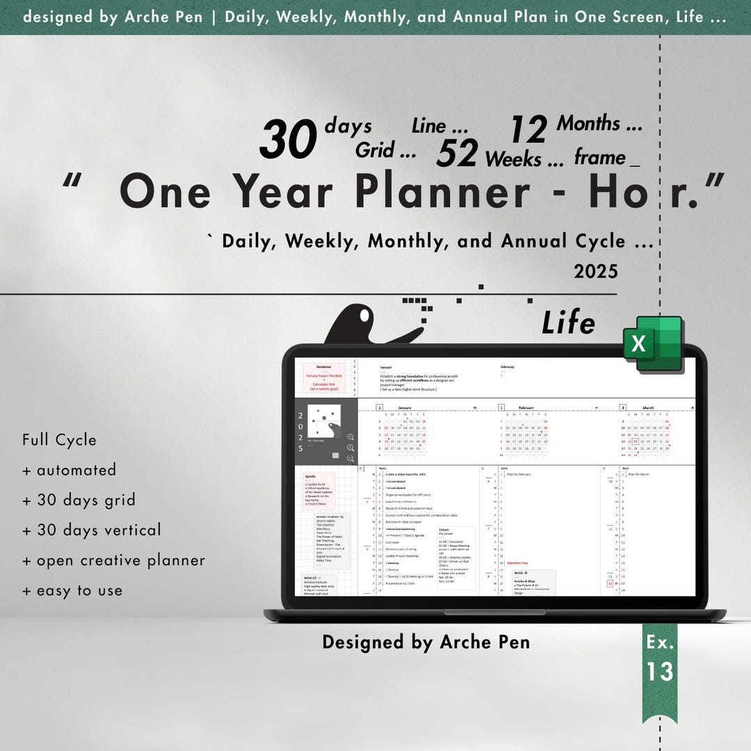 2025 Life Planner One Year Excel Planner | 12 Month, 52 Weeks, 365 Days ...