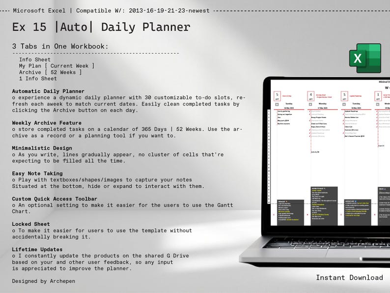 2025 Daily Weekly Excel Planner: 7-day Task Tracker (digital Download ...