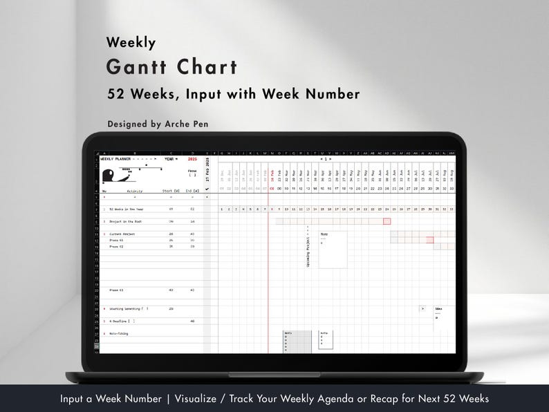 2025 Gantt Chart Project Excel Planner | 365 Days & 52 Weeks | Daily ...