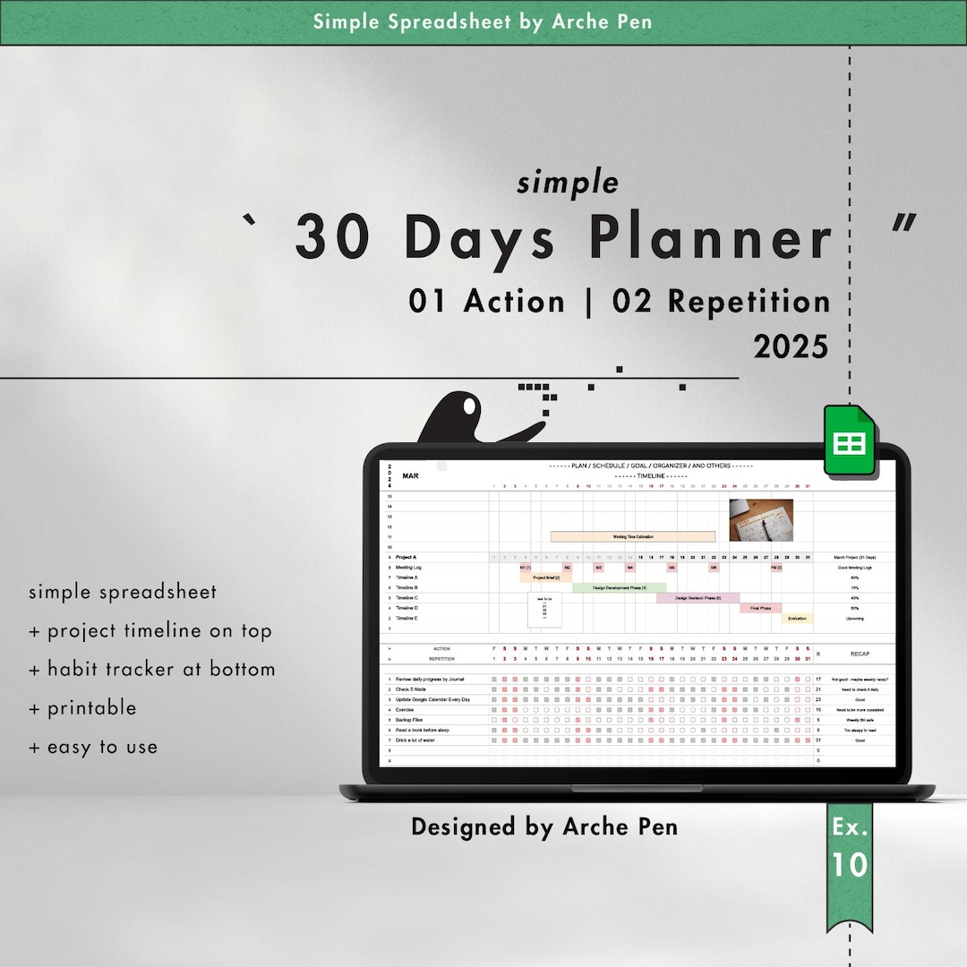 Simple Monthly Planner Spreadsheet Template Project Timeline Schedule ...