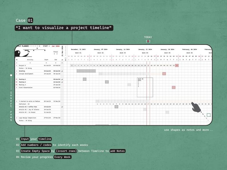 Ex 01 Simple Gantt Chart Excel Template Daily Weekly Excel Template for ...