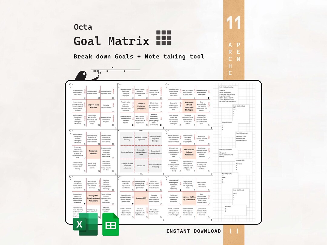 2025 Goal Setting Excel Template | 8-section Digital Planner | Dated & Undated Productivity ...