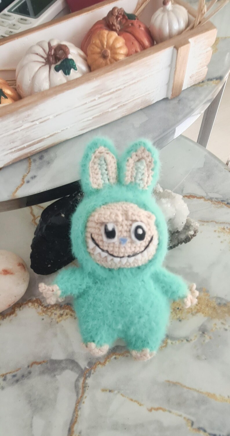 Handmade Crochet Labubu Keychain – Turquoise Amigurumi Bag Charm – Cute ...