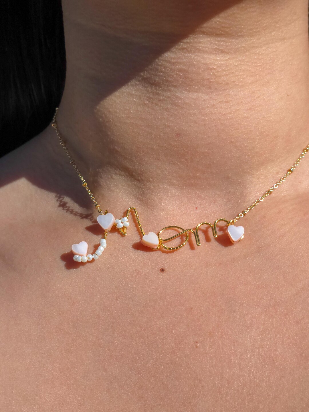 Beloved Mom Necklace – Gold Wire “mom” or “mama” Heart Necklace ...